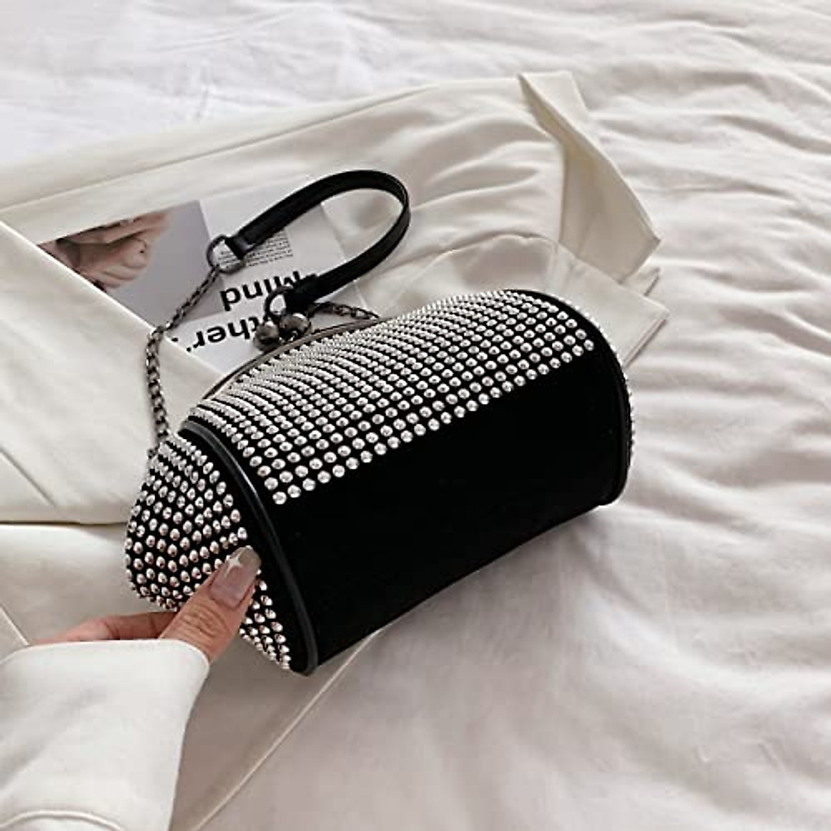 U/F Punk Style Party Fashion Crossbody Bags for Women Rivet Evening Clutch Purse Ladies Black Small Chains Shoulder Bag Sac A Main (Bright Silver)