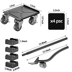 LOYAL TIGER Furniture Dolly,Furniture Mover Pro Set,Furniture Lifter with 5 360° Rotatable Rubber Universal Wheels，Carbon Steel Panel Furniture Movers，Maximum Load 2000LBS.