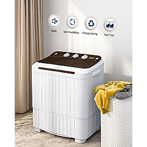 TABU Portable Washing Machine, 2 in 1 Washer Machine, Twin Tub Washing and Spining Combo Machine, 16.5LBS Portable Washer for Apartment, Dorms, RVs, Camping and More, White&Brown