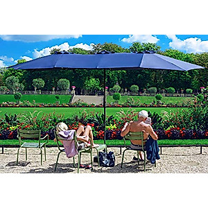 PatioFestival Double-Sided Outdoor Umbrella,15x9 ft Aluminum Garden Large Umbrella with Tilt and Crank for Market,Camping,Swimming Pool (Middle, Blue)