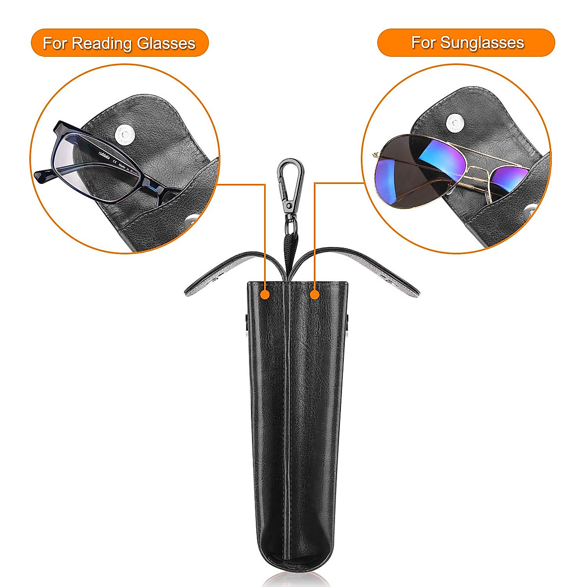 Fintie Double Glasses Case with Carabiner Hook, Portable Vegan Leather Eyeglass Case Anti-scratch Sunglasses Pouch