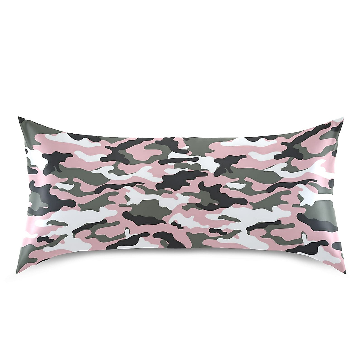 Camouflage Military Pink Satin Pillowcase for Hair and Skin Silk Pillowcase Pillow Case with Envelope Closure Throw Pillow Cover for Sofa Hotel Couch Bedroom Home Decor - King, 40x20inch