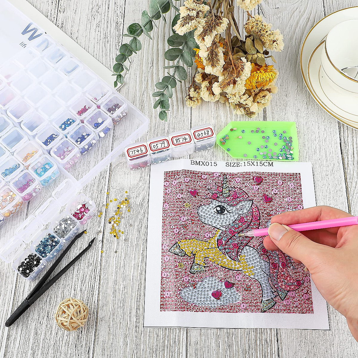 Ecurfu 56 Slots Diamond Painting Storage Containers, 56 Girds 1 Pack, Bead Storage Containers, Diamond Art Organizer Box, Diamond Painting Accessories, Embroidery Storage with Label Stickers