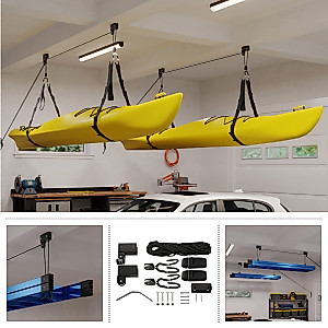 Kayak Storage Hoists 2-Pack - Overhead Pulley Hoist Systems - 125lb Capacity for Canoes, Bikes, and Ladders by RAD Sportz