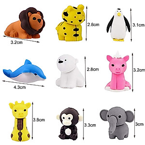 URSKYTOUS 60Pcs Animal Erasers Desk Pets for Kids Pencil Bulk Puzzle Erasers Toys Gifts for Classroom Prizes,Game Reward,Treasure Box,Easter Egg Fillers,Goodie Bag Stuffers,Party Favors