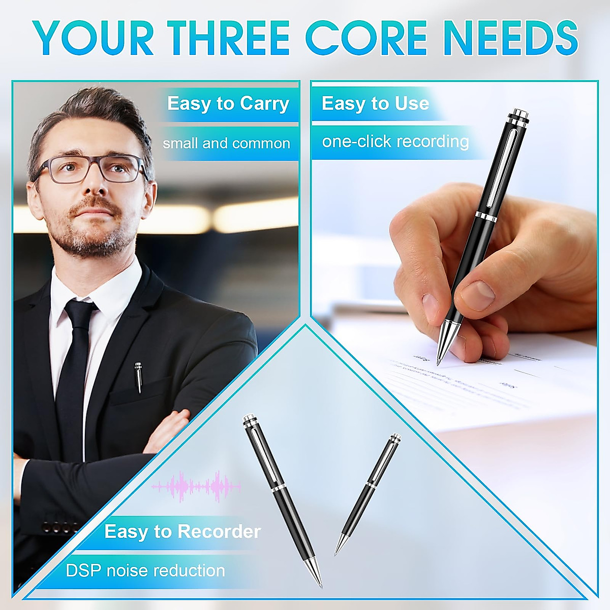 128GB Voice Recorder 23Hrs Long Battery Life, Recorder Voice Activated with Intelligent Noise Reduction, Portable Recording Device for Lecture/Meeting/Course, Audio Recorder Transfer File to Computer