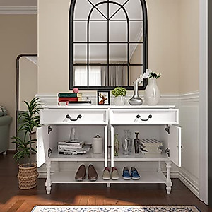 ECACAD Modern Sideboard Buffet Storage Cabinet with Drawers, Shelves & Carved Legs, Entryway Console Cabinet for Kitchen, Living Room, White (47.2”L x 15.7”W x 31.9”H)