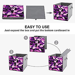 Black Pink Camouflage Storage Bin Foldable Cube Closet Organizer Square Baskets Box with Dual Handles