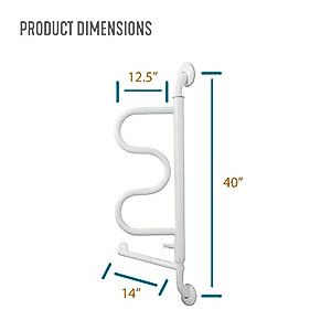 Stander Curve Grab Bar with Handrail, 14-Inch Bathroom Security Assist Bar for Toilet, Shower, and Bathtub Aid, Rotating Safety Handle, Wall Mounted Swing Grab Bar for Adults, Seniors, and Elderly