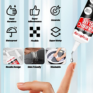 Fabric Glue, Strong Fabric Adhesive Permanent Washable Clear Clothing Glue for All Fabrics, Cotton, Flannel, Denim, Leather, Polyester, Doll Repair,Rhinestones, Patches, Waterproof Fabric Glue (2pcs)