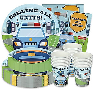 Police Birthday Party Supplies - (Serves 24) - Police Car Dinner Plates, Dessert Plates, Cups, Napkins. Swat decorations for Kids, Boys, Girls and More. Cops and Robbers Party Supply.