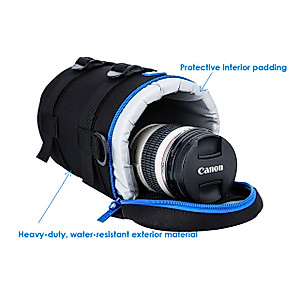 JJC Water Resistant Deluxe Lens Pouch Case Bag for Canon EF 70-200mm 4L / EF 28-300mm 3.5-5.6 USM/EF 70-300mm 4-5.6L/ Nikon AF-S NIKKOR 70-200mm 4G ED VR/Nikon 80-200 F2.8, Inner Size:113 x 215mm