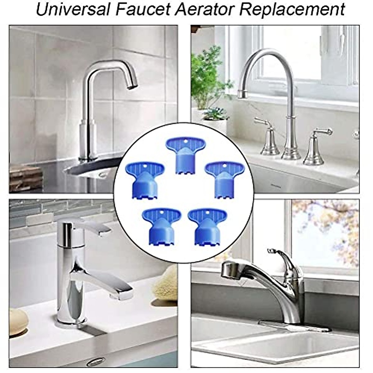 5 pcs/Set Blue 2.2GPM Cache Faucet Aerator Key with 5 Pieces Faucet Aerator Removal Wrench Tool Practical Design, as shown