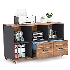 Tribesigns 2 Drawers Lateral File Cabinets, Home Office 43 inches Mobile Wood Filing Cabinet Printer Stand with Wheels and Open Storage Shelves,Drawers for Letter Size