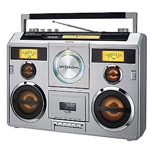 Studebaker Sound Station Portable Stereo Boombox with Bluetooth/CD/AM-FM Radio/Cassette Recorder (Silver)