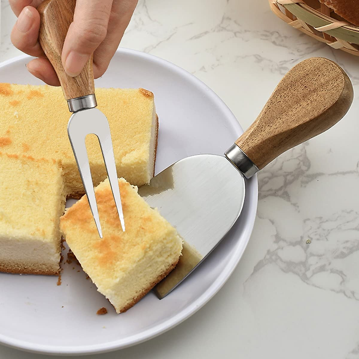 LGUIY 6-Piece Cheese Knife Set, Cheese Knives with Exquisite Box Cheese Slicer Cutters Fork Stainless Steel Slicer Wooden Handle Cheese Knife Gift Set