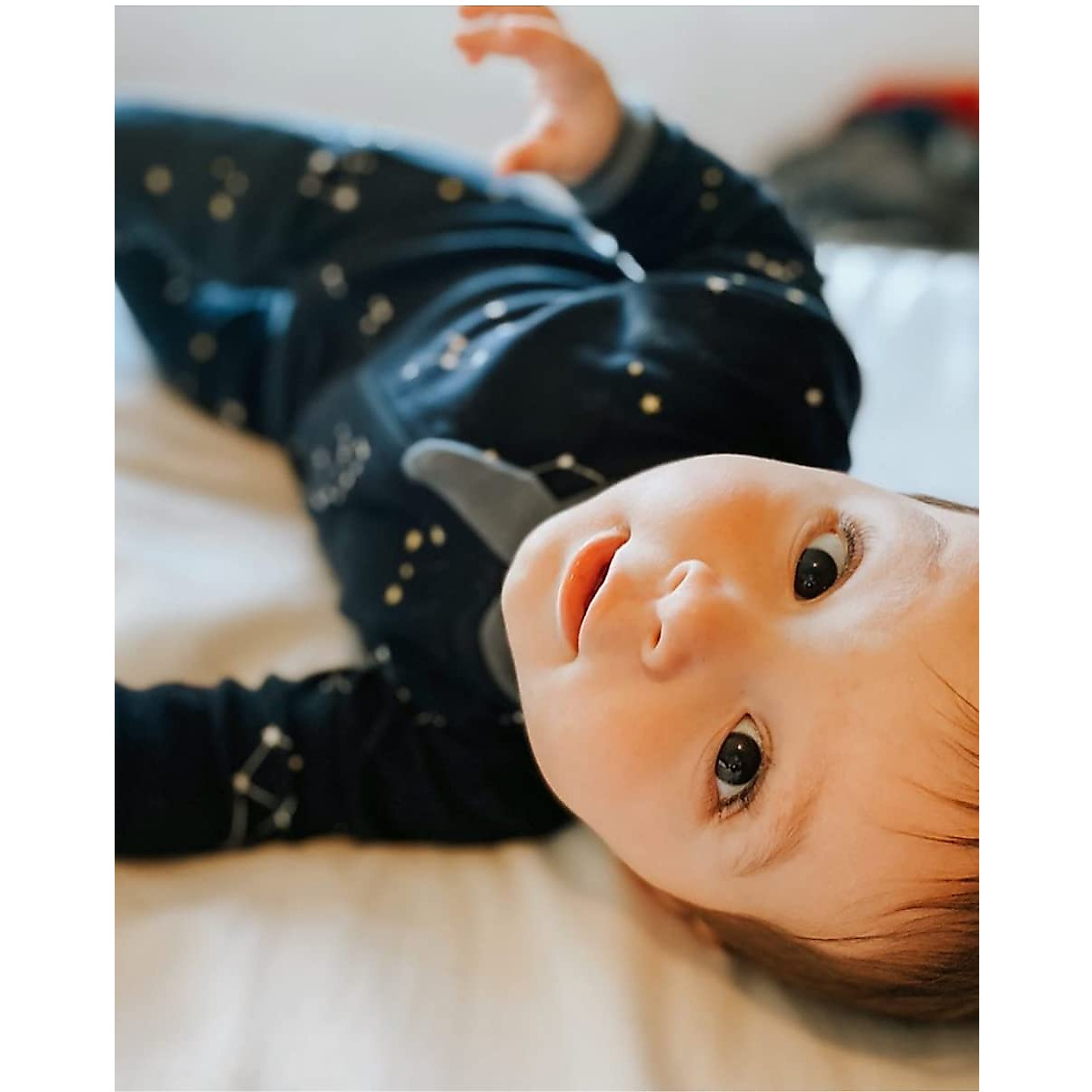 zippyjamz – Zipper Organic Sleeper Footed Baby Pajamas with Inseam Zipper (Galaxy Love - Navy, 6-9 months)