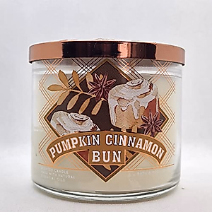 Bath Body Works, White Barn 3-Wick Candle w/Essential Oils - 14.5 oz - 2022 Autumn Scents! (Pumpkin Cinnamon Bun)