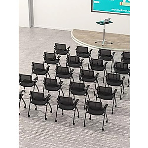 CLATINA Rolling Conference Room Chairs Set of 8, Folding Stackable Office Guest Reception Chairs with Armrests and Wheels, Mesh Waiting Room Chairs for Office, Meeting, Lobby, Church, Grey