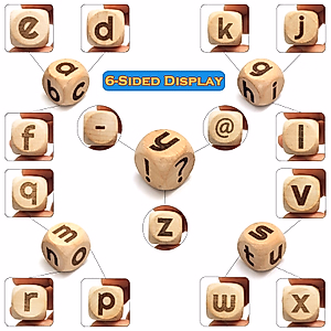 Hometu 5Pcs/Set 20MM Wooden Letter Dice Set, 6-Sided English Letter Pattern Engraved Wood Rolling Dices with Linen Bag, Yellow