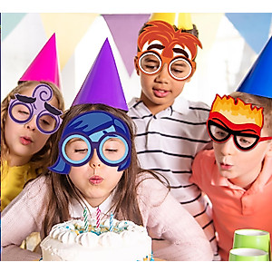 Funny Photo Booth Props for Inside Out2 Cartoon Cosplay Paper Mask Glasses-12Pcs, Fun Themed Birthday Party Favors Gift, Selfie Dress Up Supplies; TGDJ