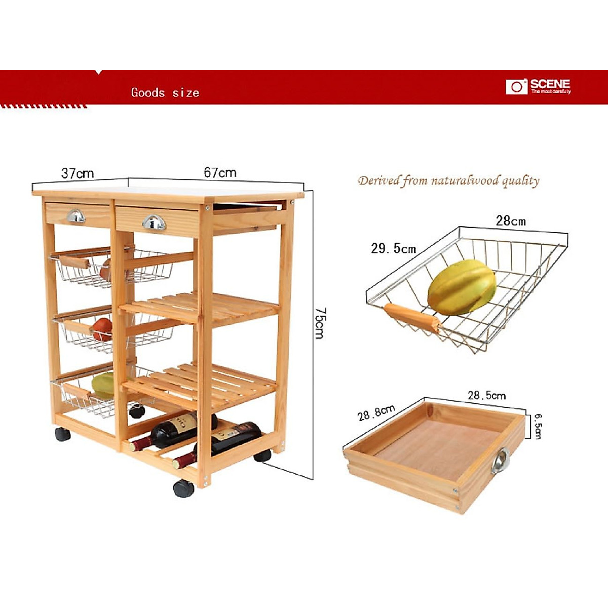 Kitchen Island Cart on Wheels,3 Tiers Rolling Utility Trolley Cart with 2 Drawers,Basket & Storage Shelf,Rolling Kitchen Island,Coffee Bar Microwave Stand Cart with Rolling Wheels for Kitchen(White)