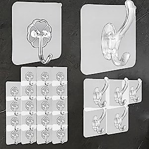 BASHO FAN Wall Hooks Robe Towel Hooks - 26 Packs Transparent Waterproof Sticky Hooks Oilproof Seamless Shower Hooks Stick Coat Hooks