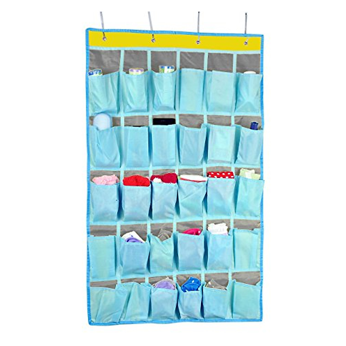 30 Pockets Durable Oxford Fabric Dorm Room Over Wall Door Closet System Organizer Shoes Hanging Storage Bag Cellphone Books Garage Shelf Rack Holder,4 Metal Hooks