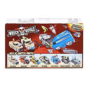 MGA Entertainment Wreck Royale Exploding Crashing 2 Pack Double Trouble Vs. King Cra$H Race Cars with 12 Mix 'N Match Explosive Parts, Multicolor, (Model: 565758)
