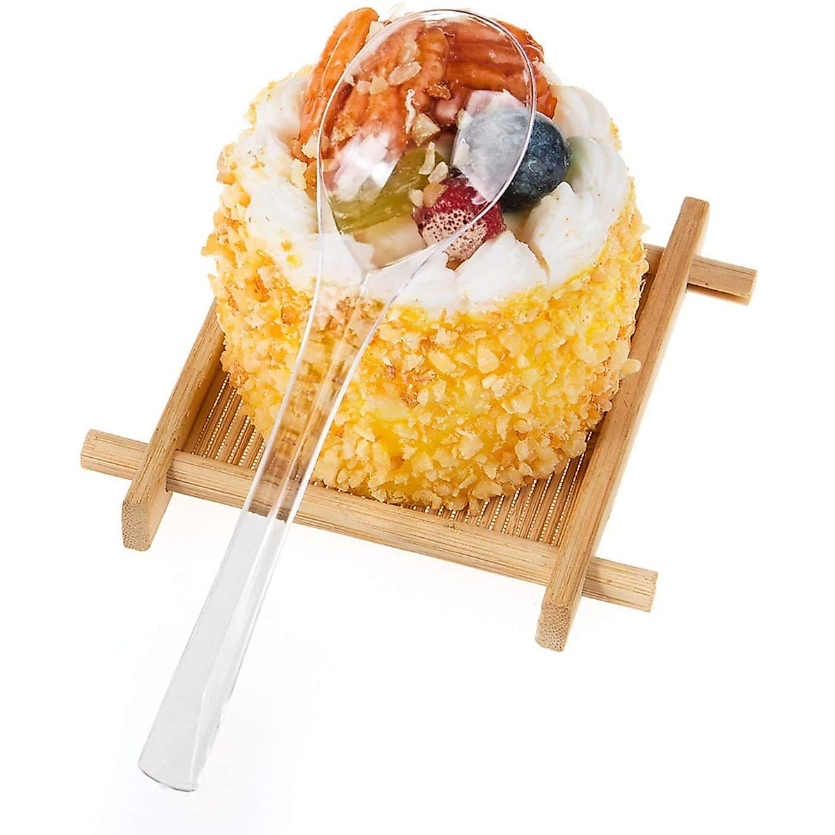 QX 75ml Clear Round Dessert Cups with Spoons Plastic Dessert Cake Snack Bowl Disposable Ice Cream Dessert Bowls Dessert Cups Tasting Sample Cup Serving Salad Bowl Party Favor Cups,Pack of 24