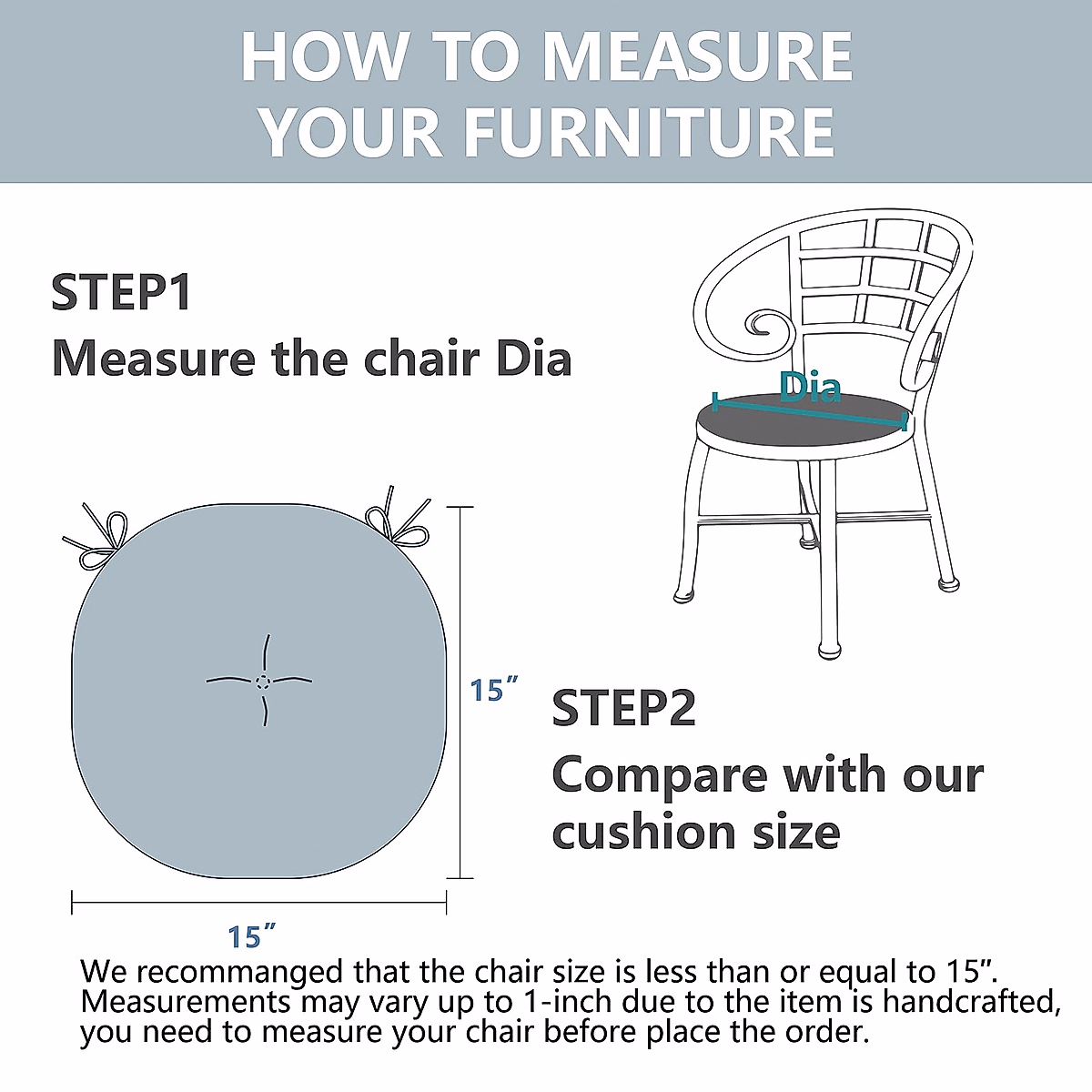 LVTXIII Outdoor All Weather Bistro Seat Cushions, Comfortable Fluffy Tufted Patio Chair Cushions Round 15"x15"x4" Set of 2 for Home Garden Furniture, Clemens Cabana Navy