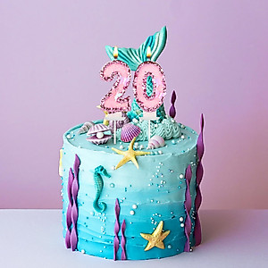 Girls Birthday Number 20 Candles, 2.95in Glitter Butterfly Happy Birthday Cake Toppers Pink Sequins Wedding Numeral Cupcake Decorations for Anniversary Celebration Party Supplies (20th)