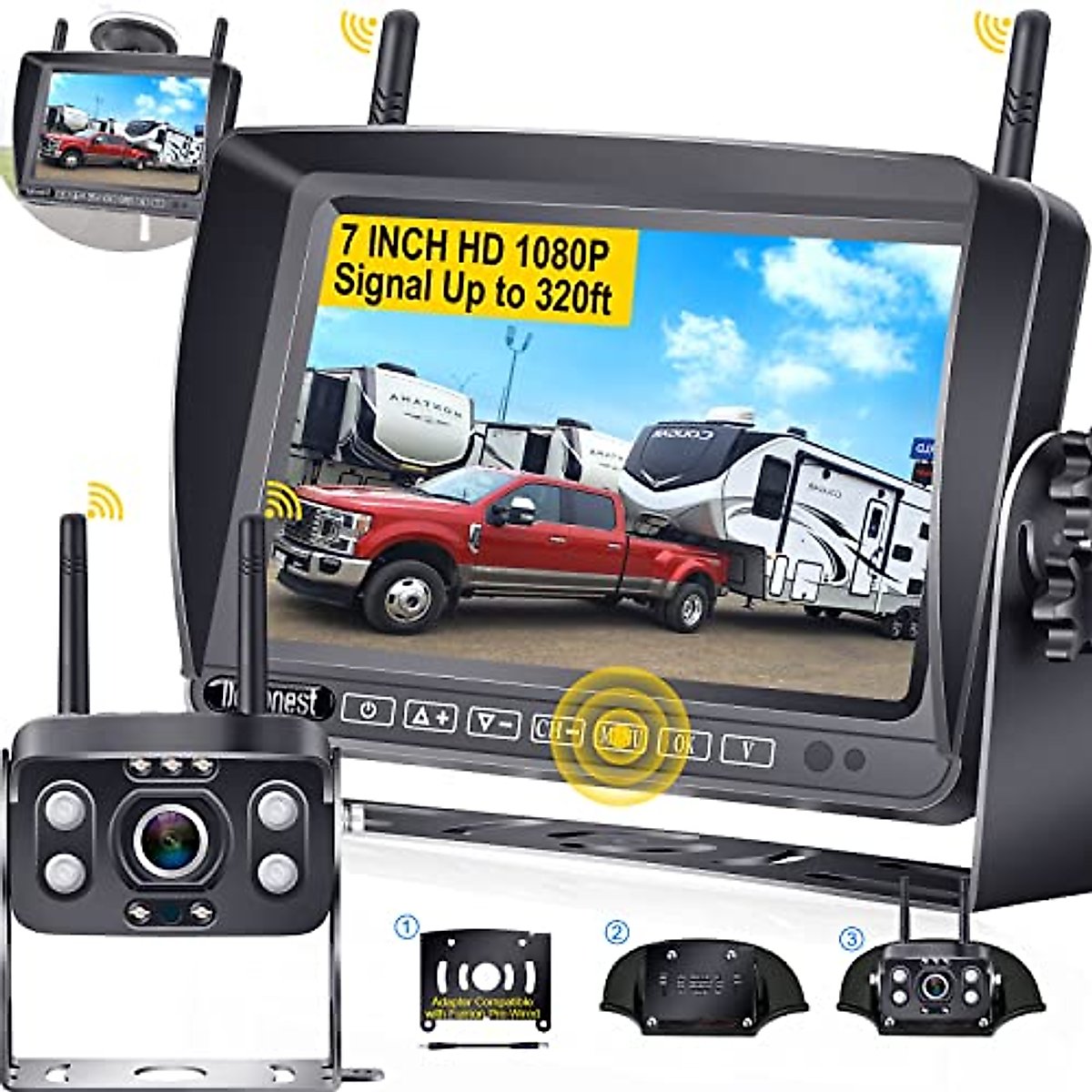 DoHonest RV Backup Camera Wireless HD 1080P with 7‘’ Touch Key DVR Monitor, 2022 Newest Version Rear View Camera Stable Signals Adapter for Furrion Pre-Wired for RVs,Truck,Trailer,IR Night Vision S21