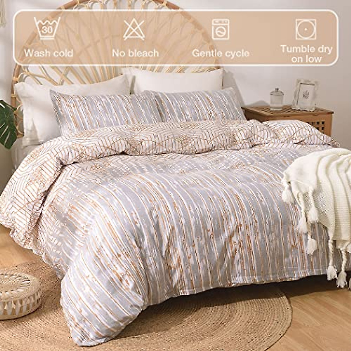Lekesky Grey Duvet Cover Queen Size, Comforter Covers Queen 3pc Ultra Soft 100% Washed Microfiber Breathable Bedding Duvet Cover Set with Zipper Ties (1 Comforter Cover 90x90 +2 Pillow Cases)