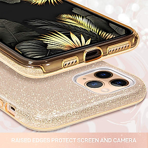 MILPROX Case Compatible for iPhone 11 Pro, Bling Sparkly Glitter Luxury Shiny Spark Shell, Protective 3 Layer Hybrid Anti-Slick Slim Soft Cover for iPhone 11 Pro 5.8 inch (2019) -Gold