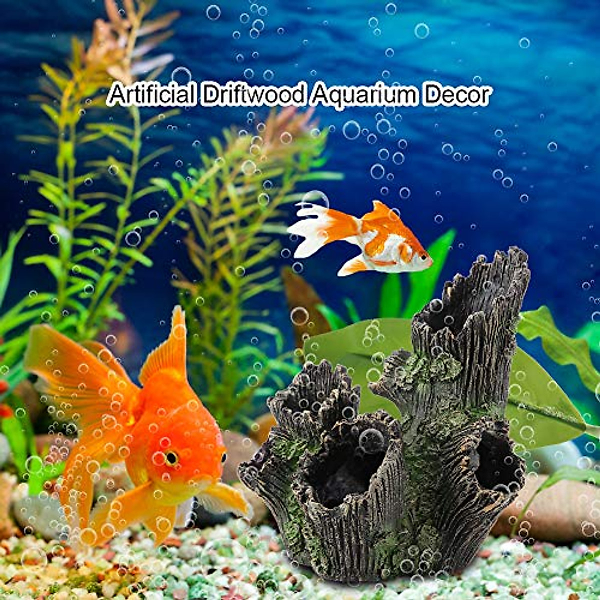 Aquarium Tree Trunk, Hollow Landscape Stump Wood House Resin Ornament Hideout Caves Rocks Decor Fish Tank Hole Stone Decoration Accessories Betta Cichlid Turtles Small Lizards Reptiles Amphibians