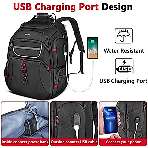 Travel Laptop Backpack, Large Expandable Backpacks with USB Charging Port, Anti Theft College School Bookbag Airline Approved, TSA Business Bag Gift for Women Men Fit 17.3 Inch Computer, Black