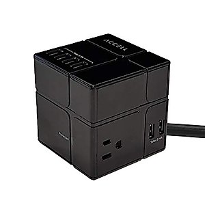 Accell Power Cube - Surge Protector and USB Wall tap Power 2-in-1 Combo, 3 Protected AC outlets, 6 USB-A Ports, 6ft Cord, Black, 540J, UL Certified