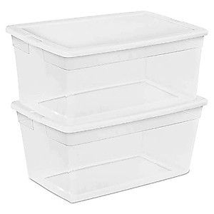 Sterilite 90 Quart Multipurpose Storage Box Container with Visible Base and White Secure Lid for Home Organization, Clear (12 Pack)