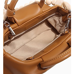 Women's Chain Pouch Bag，Cloud-Shaped Dumpling Clutch Purse， Ruched Chain Link Shoulder Handbag (Beige)