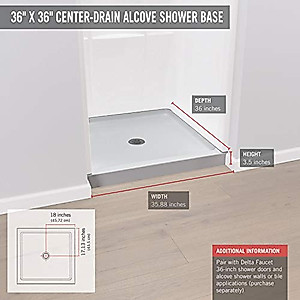 Delta Faucet ProCrylic 36 x 36 Center-Drain Shower Base, High-Gloss White B78615-3636-WH