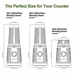FORLIM Personal Blender for Shakes and Smoothies, Portable Smoothie Blender with 5 Speeds & Pulse,800-Watt, 8 Fins Turbo Blades, (2) 34 Oz + (1)12 Oz BPA-Free Tritan Travel Cups, (3) To-Go Lids, Stainless Steel Silver