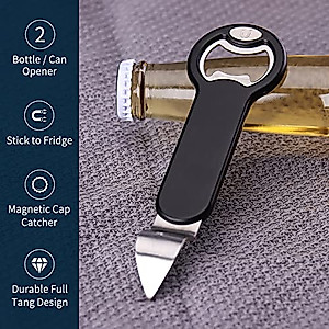 KITCHENDAO Magnetic Bottle and Can Opener for Refrigerator, Stainless Steel Manual Can Punch Opener for Liquid with Cap Catcher, Stick to Fridge for Easy Storage, Can Tapper Church Key with Magnet