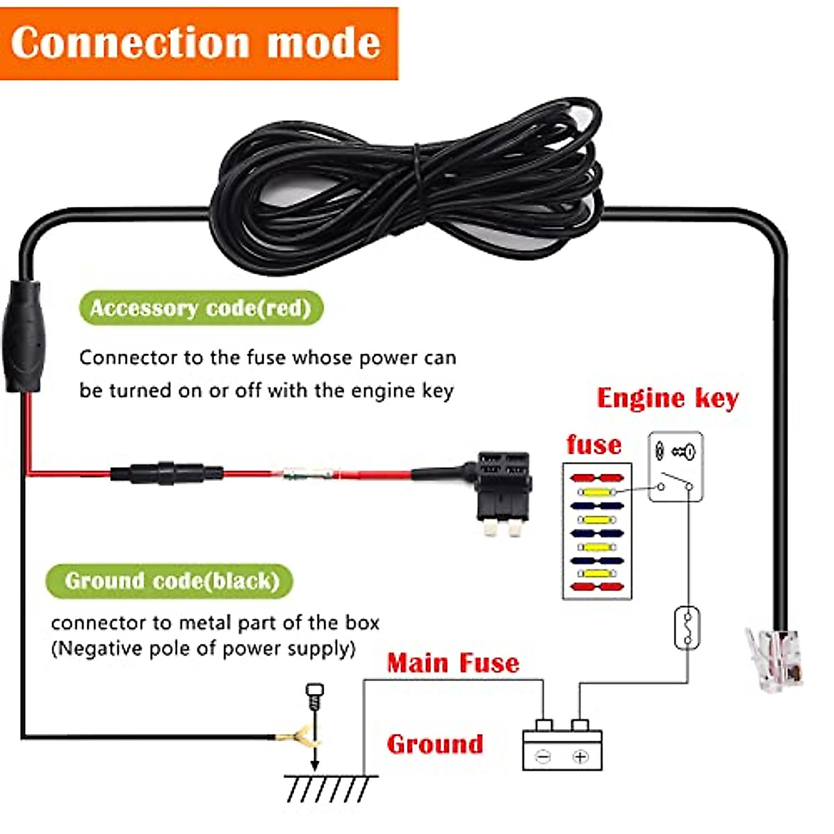 Aienxn Radar Detector Hardwire Kit,Direct Wire Wiring kit,Radar Detector Quick Connection Plug and Play Power Cord Cable,with RJ-11 Telephone Style Jack Radar Detector (13FT) Q-014