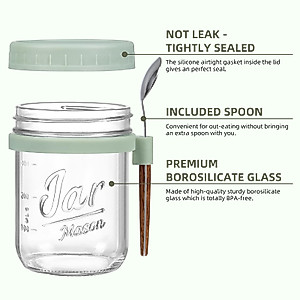 LANDNEOO 6 Pack Overnight Oats Containers with Lids and Spoons, 16 oz Glass Mason Overnight Oats Jars, Large Capacity Airtight Jars for Milk, Cereal, Fruit