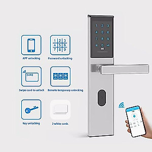 RFID Card Apartment Anti-Theft Swiping Ppassword Induction Electronic Lock+Card (Left Pull, Silver+APP)