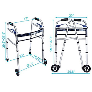 Compact Folding Walker for Seniors by Health Line Massage Products, Standard Walker with 5 inch Wheels and Trigger Release, Mobility Aids Walker Supports up to 350 lbs (Ski Glides Included)