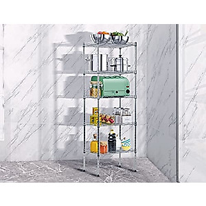 5-Tier Metal Wire Shelving Unit Kitchen Shelf Organizer Kitchen Storage Rack Utility Shelf Snack Shelf, NSF Certified Storage Shelves for Storage, Garage Shelving Storage Shelf Pantry Shelves