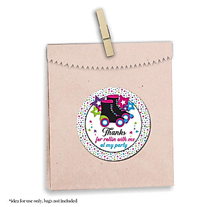 Let’s Roll Star Roller Skating Themed Thank You Sticker Labels for Kids, 40 2" Party Circle Stickers by AmandaCreation, Great for Party Favors, Envelope Seals & Goodie Bags