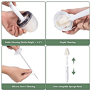 Jumperlay Baby Bottle Drying Rack with 2 Pack Sponge Brush and 2 Pack Straw Cleaner Brushes, High Capacity Countertop Bottle Dryer Holder for 4 Sets of Baby Bottles and Accessories, Green